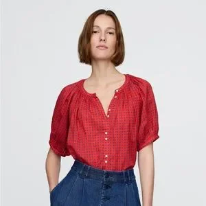 Gap x DOEN | Tops | Nwt Gap Den Gingham Blouse Top Vermillion Red ...